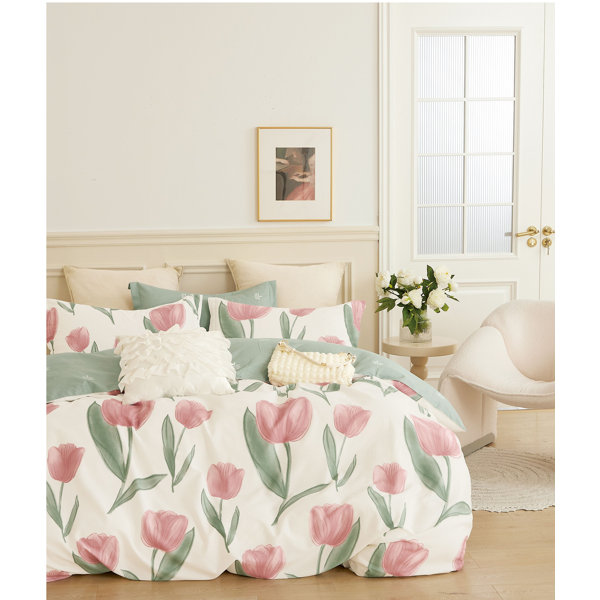 Say Yes Bedding Cream/Pink/Green Standard Cotton Comforter Set ...