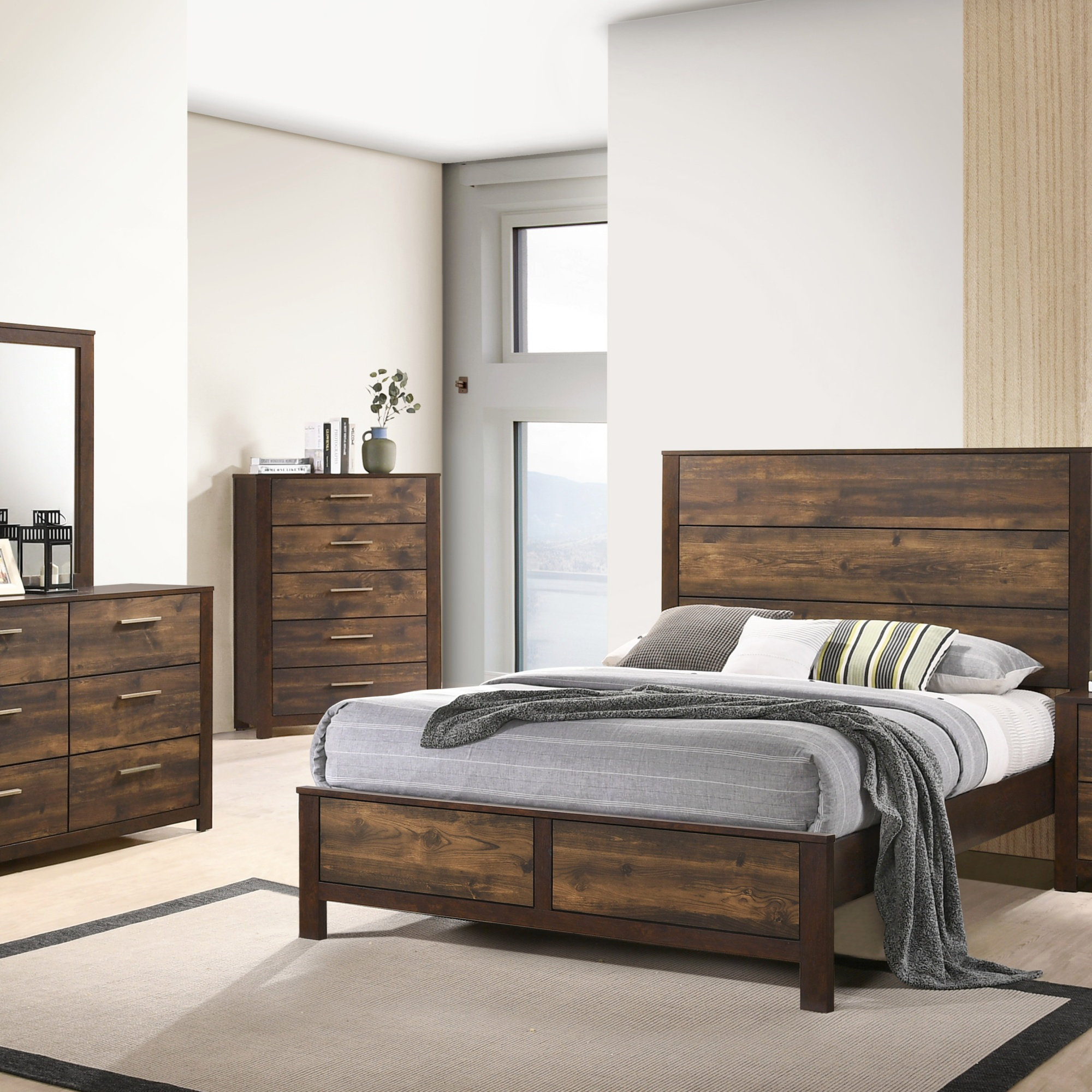 Millwood Pines Mahogany Finish 1Pc Queen Size Bed Simple Modern ...
