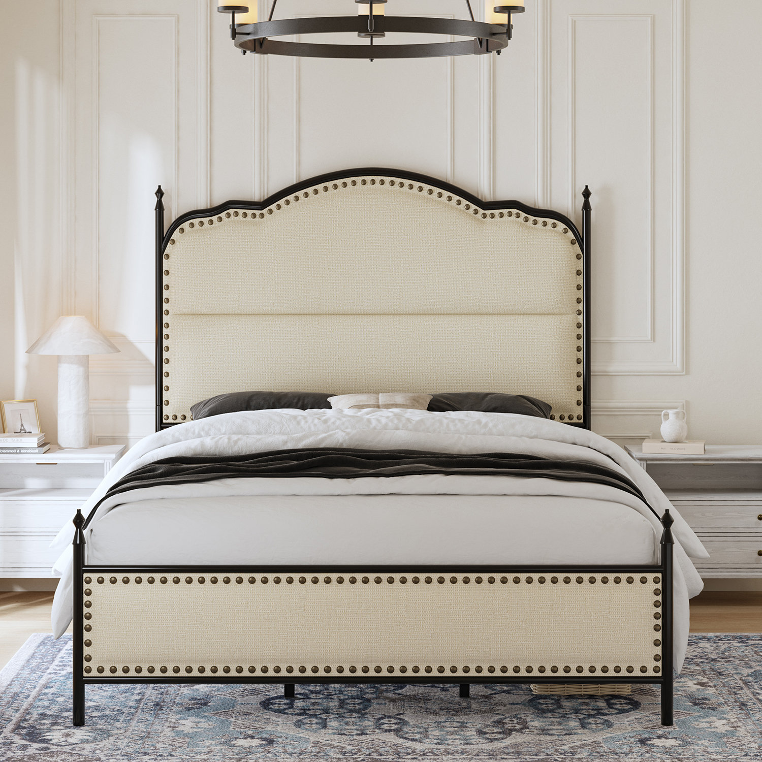 Charlton Home® Eimo American Industrial Linen Upholstery Bed Tall ...