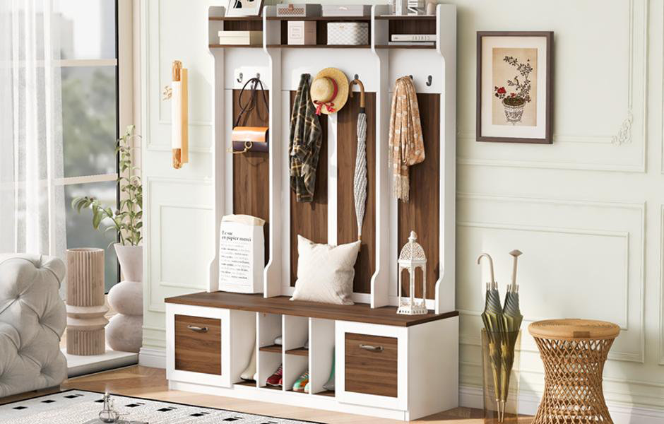 Red Barrel Studio 58.8'' Wide 5-in-1 Entryway Bench with Coat Rack - 7 ...