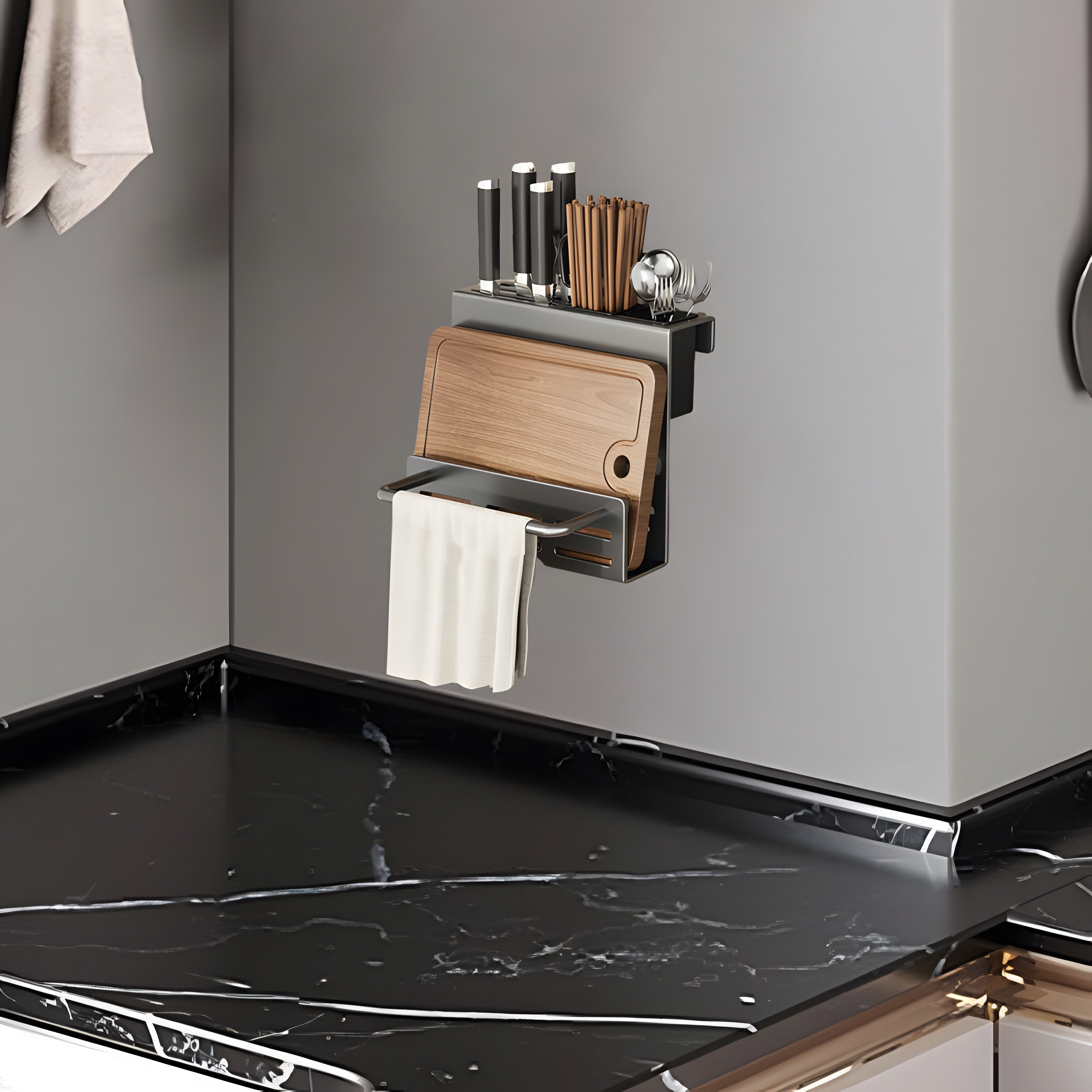 LIYONG Kitchen Multifunctional Wall Mounted Tool Storage Rack - Gun Ash ...