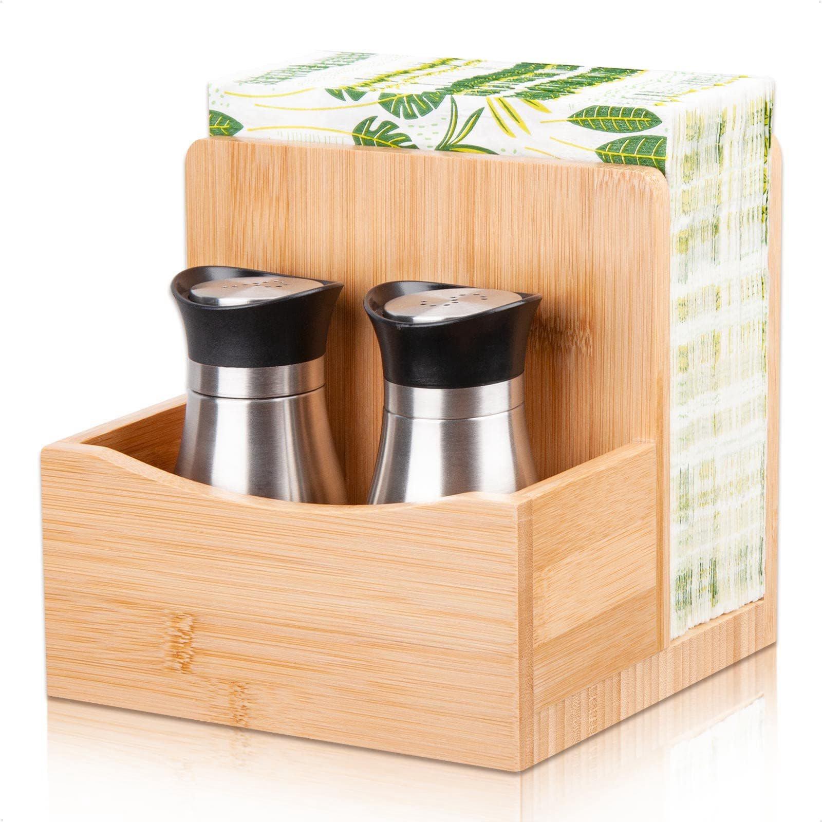Foundry Select Bamboo Salt Pepper Napkin Holder Set For Kitchen Dining ...