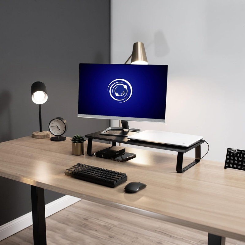 Latitude Run® 24 inch Monitor Stand, Wood & Steel Desktop Riser, Screen ...