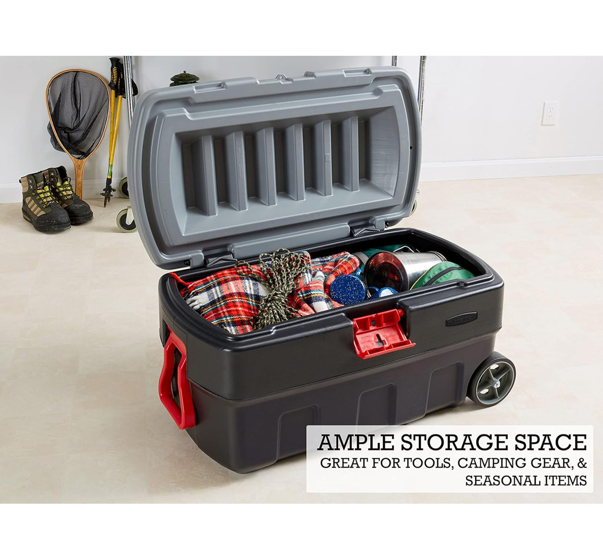 Rubbermaid 35 Gal Wheeled Action Packer Heavy Duty Storage Tote with ...