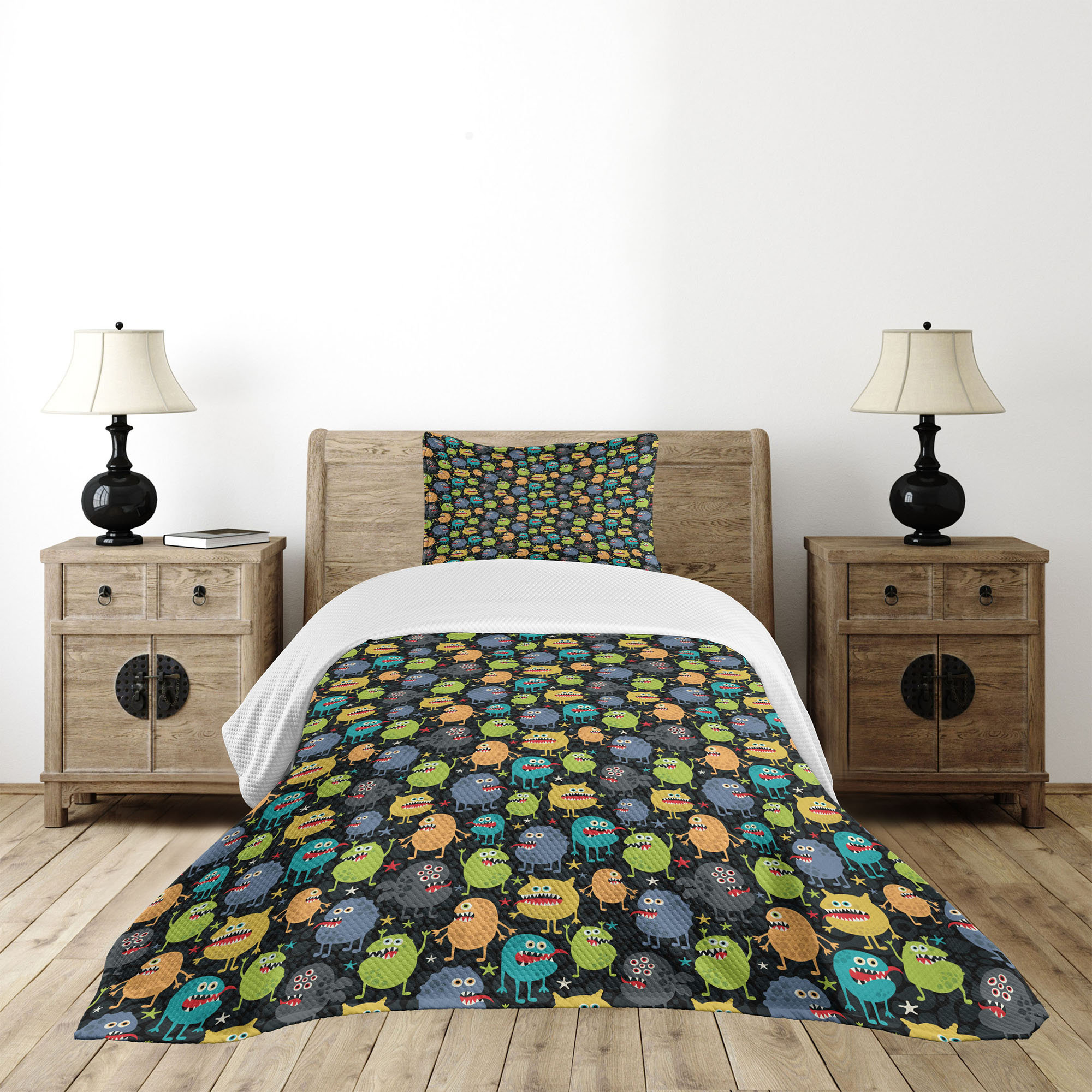 Ambesonne Ambensonne Alien Bedspread Cartoon Multicolor Multicolor ...