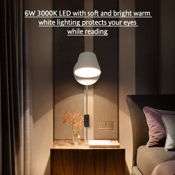 Ebern Designs Manaus Modern Plug in Cord Round Rotatable White Wall ...