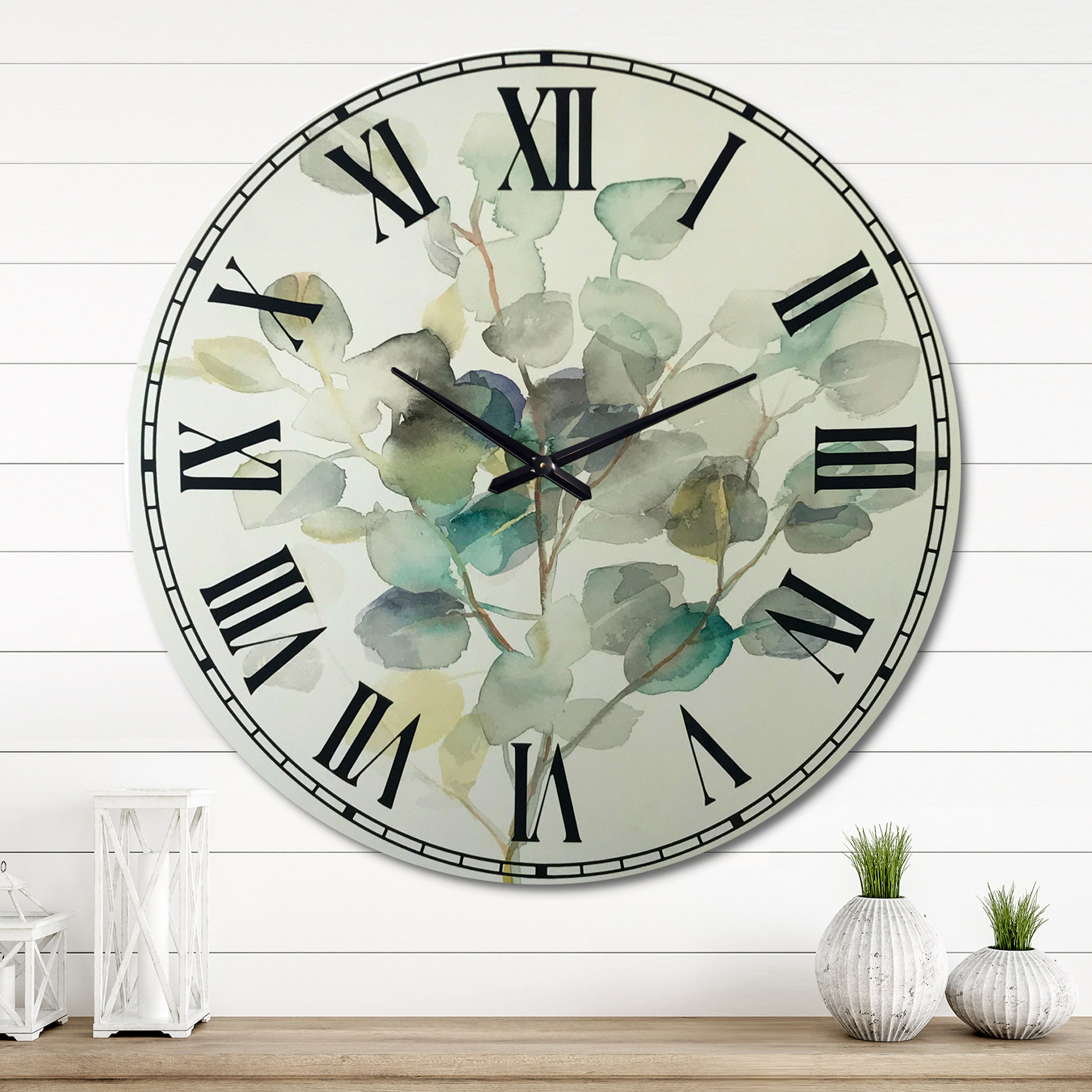 Lark Manor™ Eucalyptus leaves I - Traditional wall clock, Green Metal ...