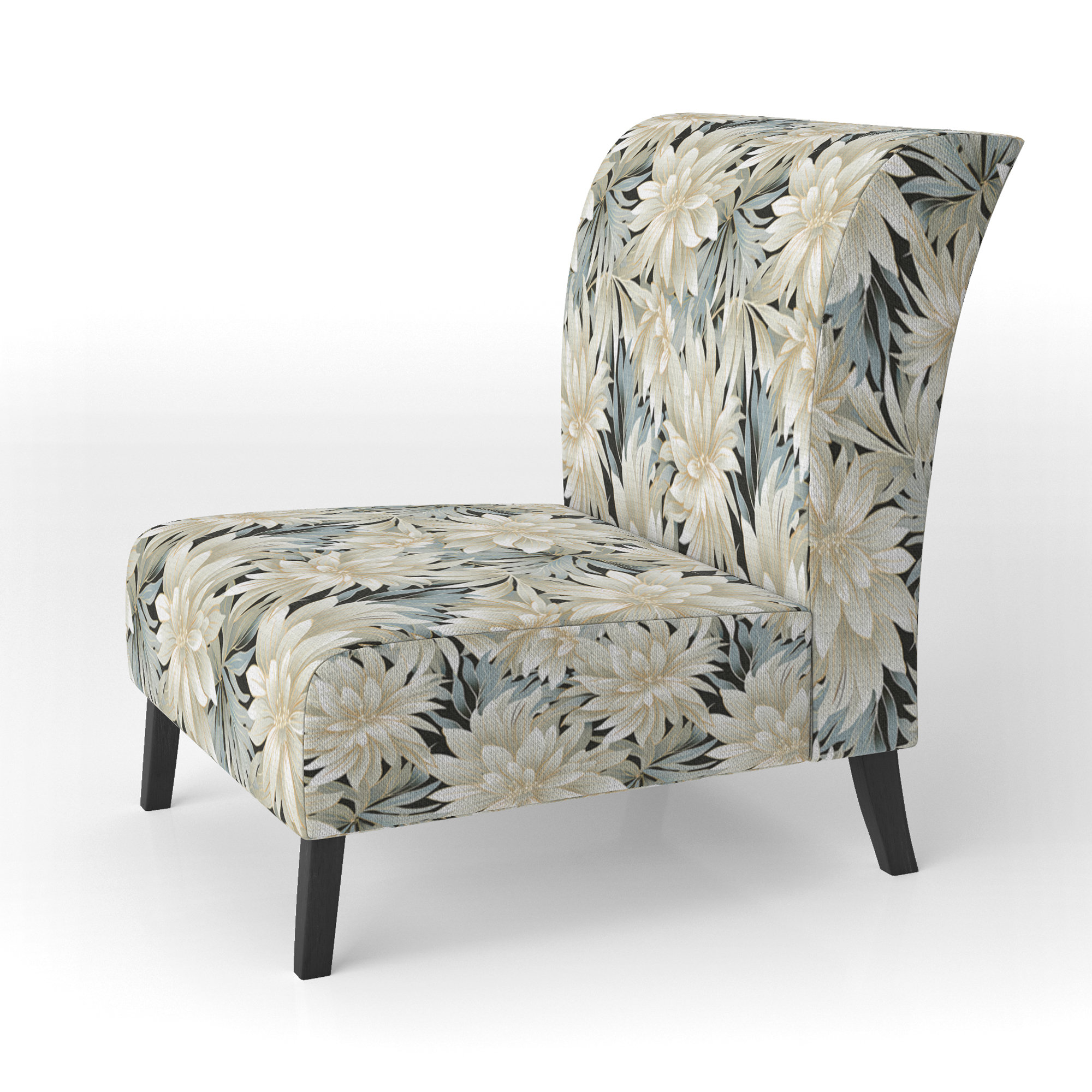 Bungalow Rose Exotic Grey And White Flowers Pattern - Upholstered ...