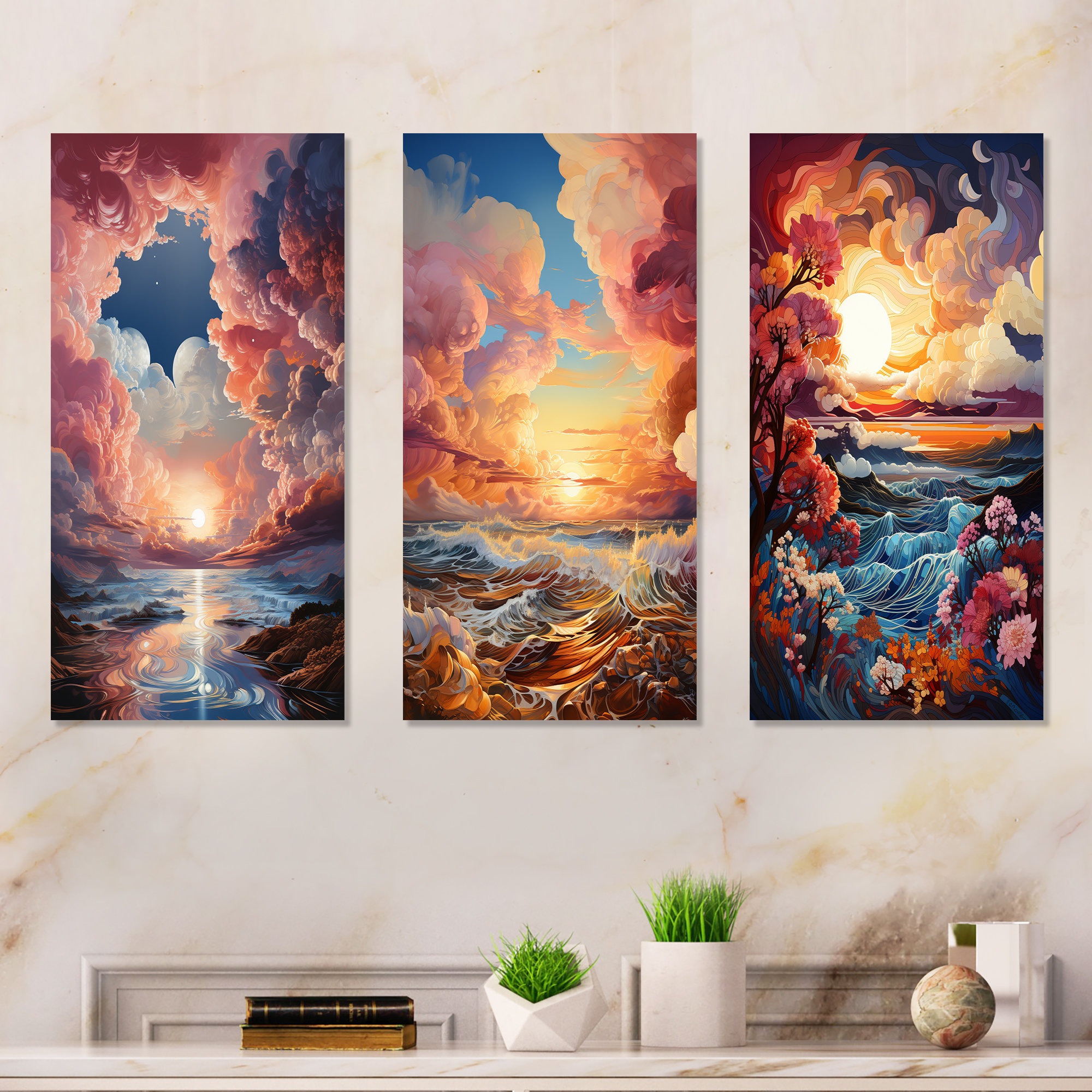 Dakota Fields Clouds Sunset Liquid Ink Landscape | Wayfair