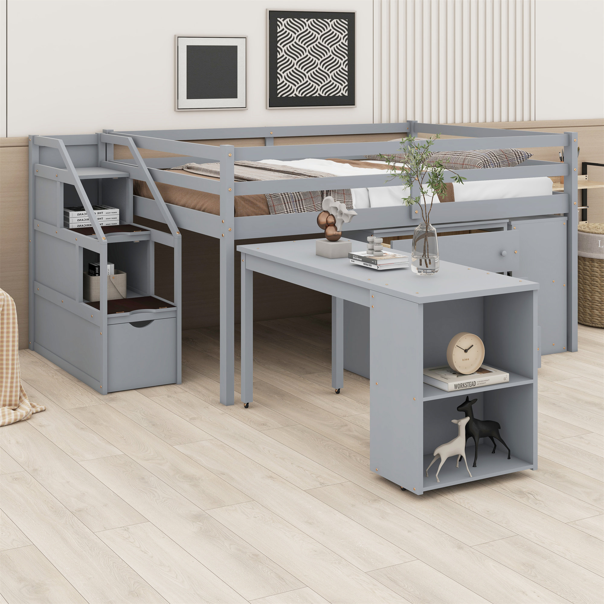 Harriet Bee Loft Bed With Retractable Writing Desk And 3 Drawers ...