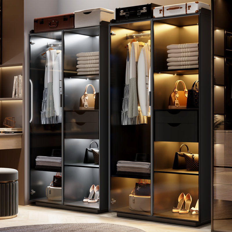 Latitude Run® 2-Door Wardrobe Armoire with LED Lights & Reviews | Wayfair