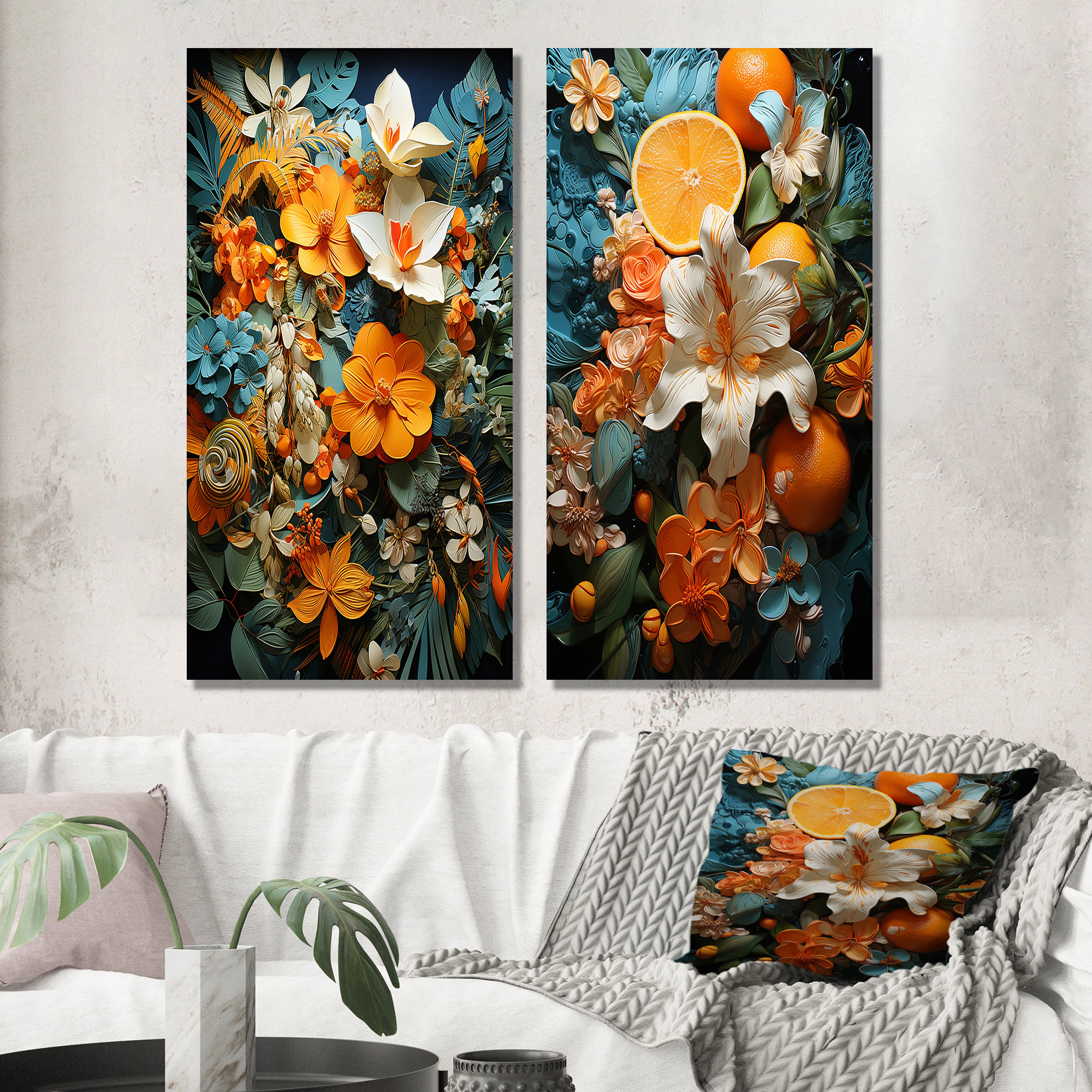 Red Barrel Studio® " Orange Blue Tropical Tangle " 2 - Pieces on Canvas ...