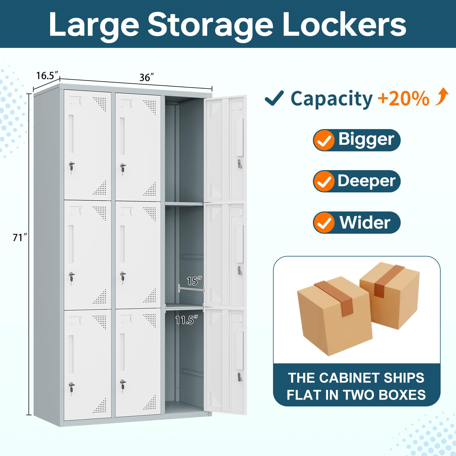 Dsarui 36 Inch Wide 3 Tier 3-Wide Metal Locker With 9 Doors And Hooks ...