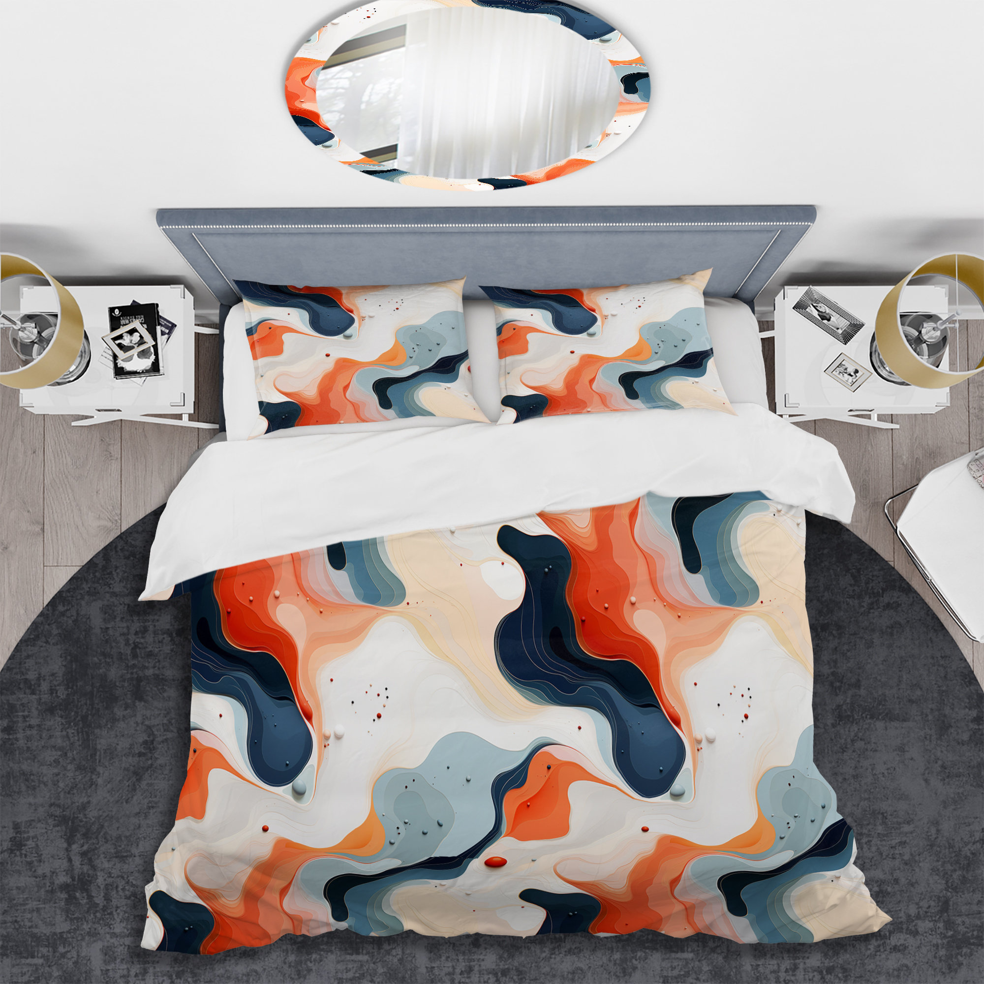 Design Art Peach And Blue Artistic Fusion Marble Canvas Bedding | Wayfair