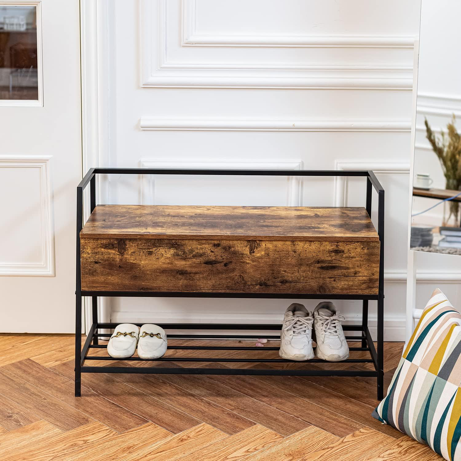 Ivy Bronx Shoe Rack Bench With Cushion Upholstered Padded Seat, Storage ...