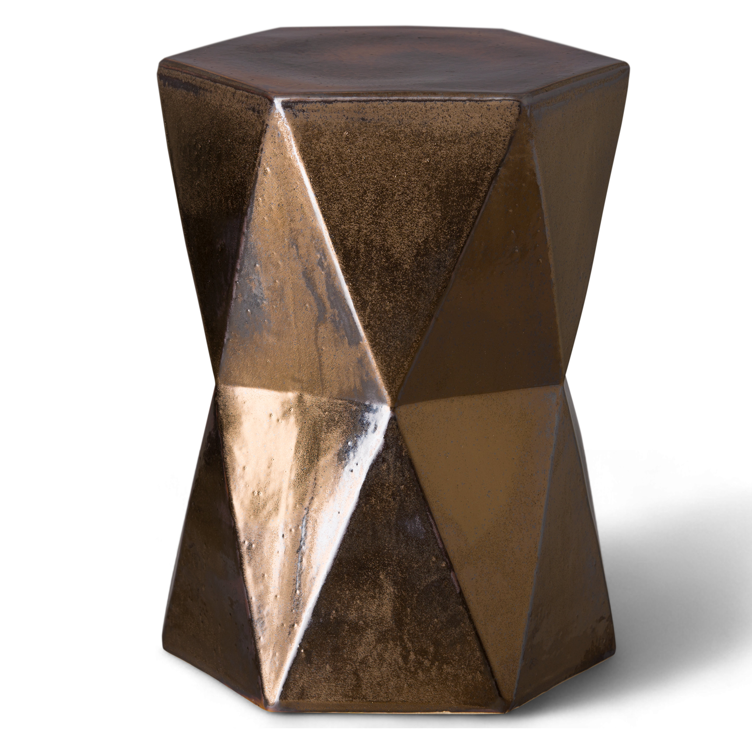 Wrought Studio™ 18 in. Matrix Hex Gold Ceramic Garden Stool | Wayfair