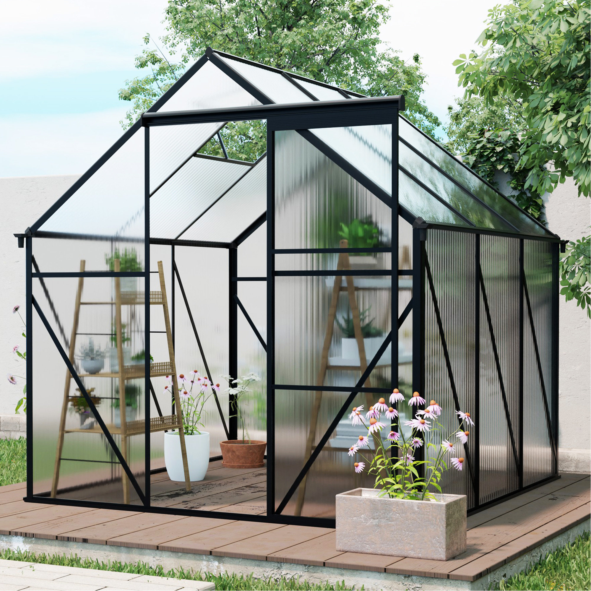 Alxfarton 6X10FT Polycarbonate Greenhouse Raised Base And Anchor ...