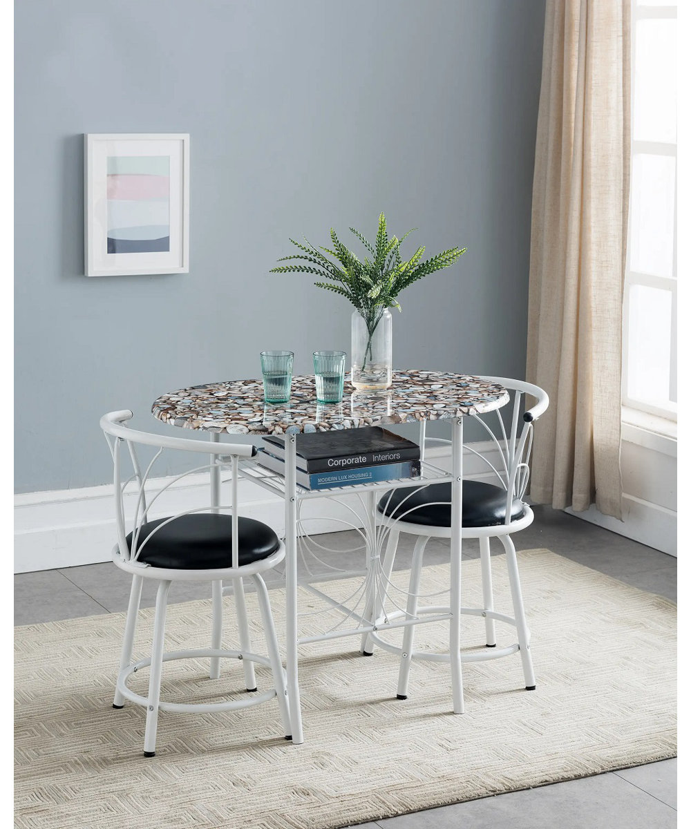 17 Stories Moronta 3 Piece Dining Table Set with Cobblestone Top ...