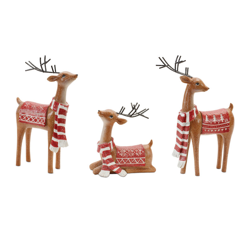 The Holiday Aisle® Glittered Nordic Deer Figurine (Set of 3) | Birch Lane