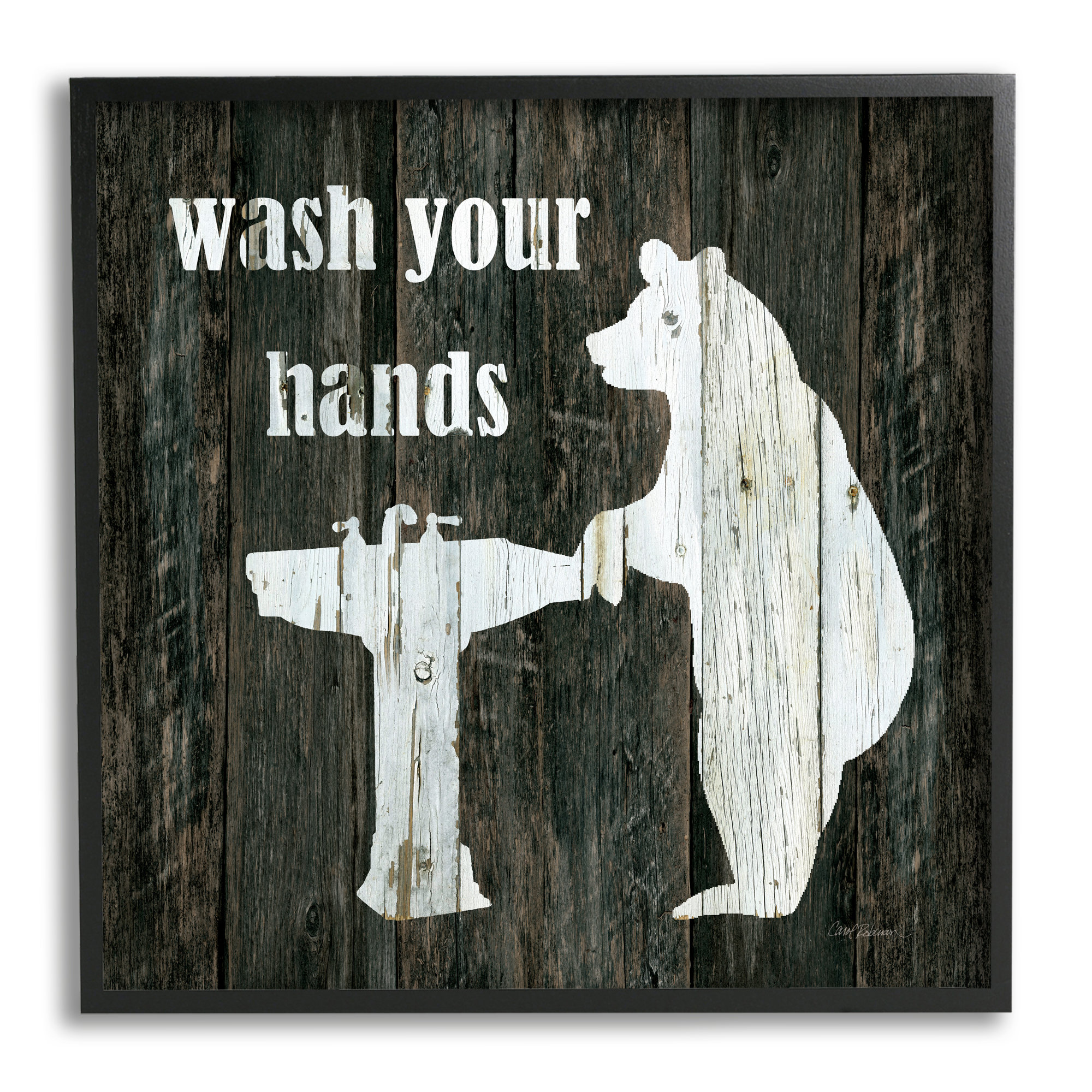 Stupell Industries Wash Your Hands Rustic Bathroom Wilderness Bear Sink ...
