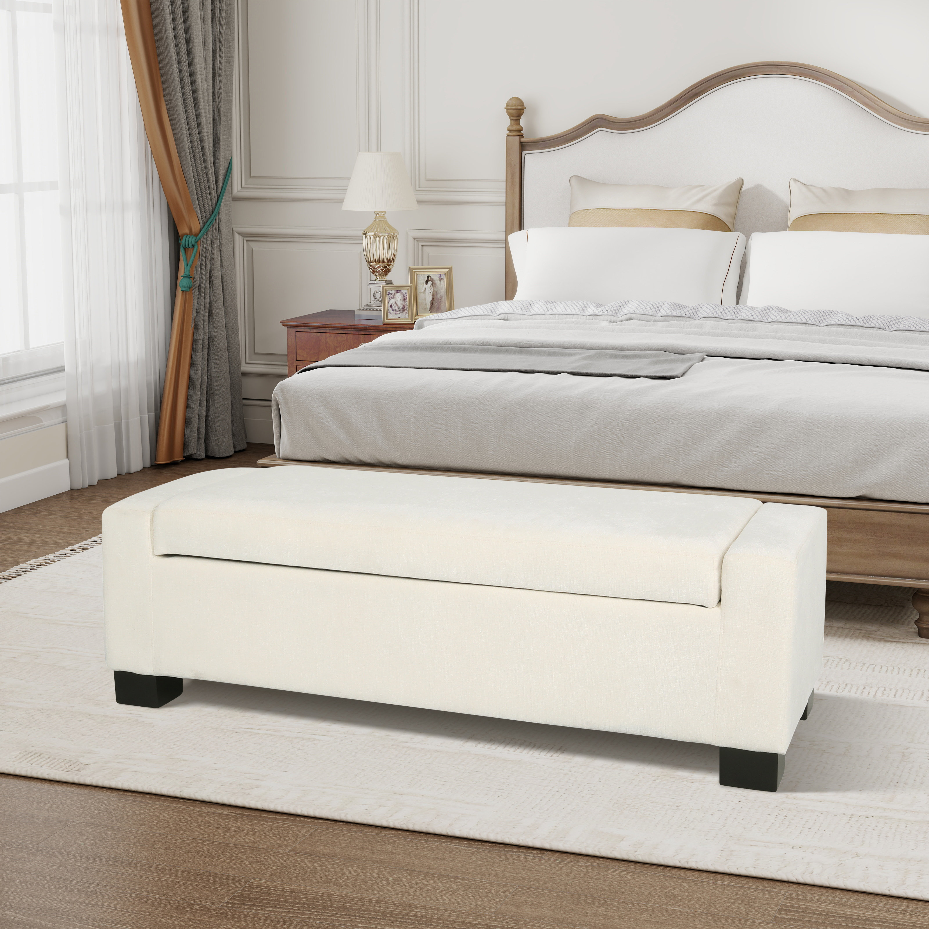 Xuanxian 50"w Ottoman Bench, Rectangular Design With Hinged Lid For ...