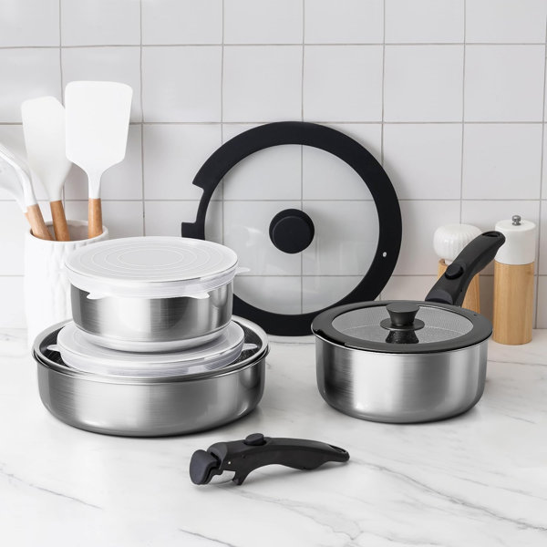 caannasweis Detachable Handle Stainless Steel Cookware Set for Camping ...