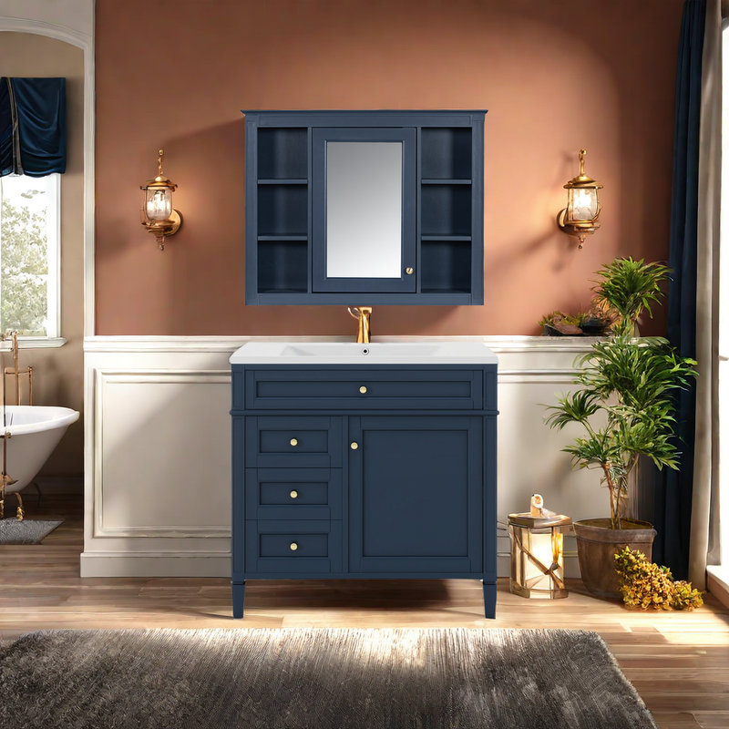 Winston Porter Modern 36 Inch Blue Bathroom Vanity with Medicine ...