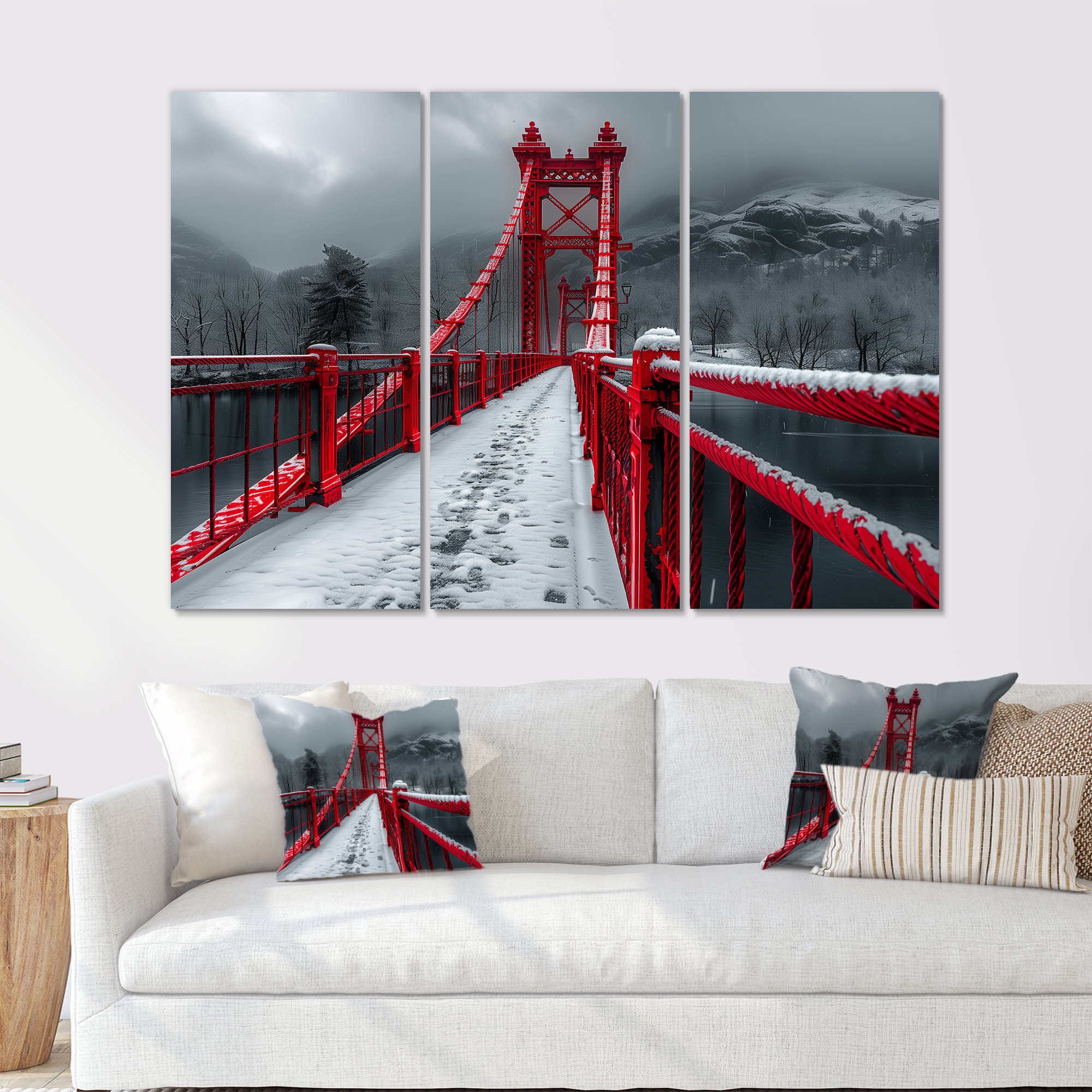Design Art Red White Winter Walkway Bridge " Red White Winter Walkway ...
