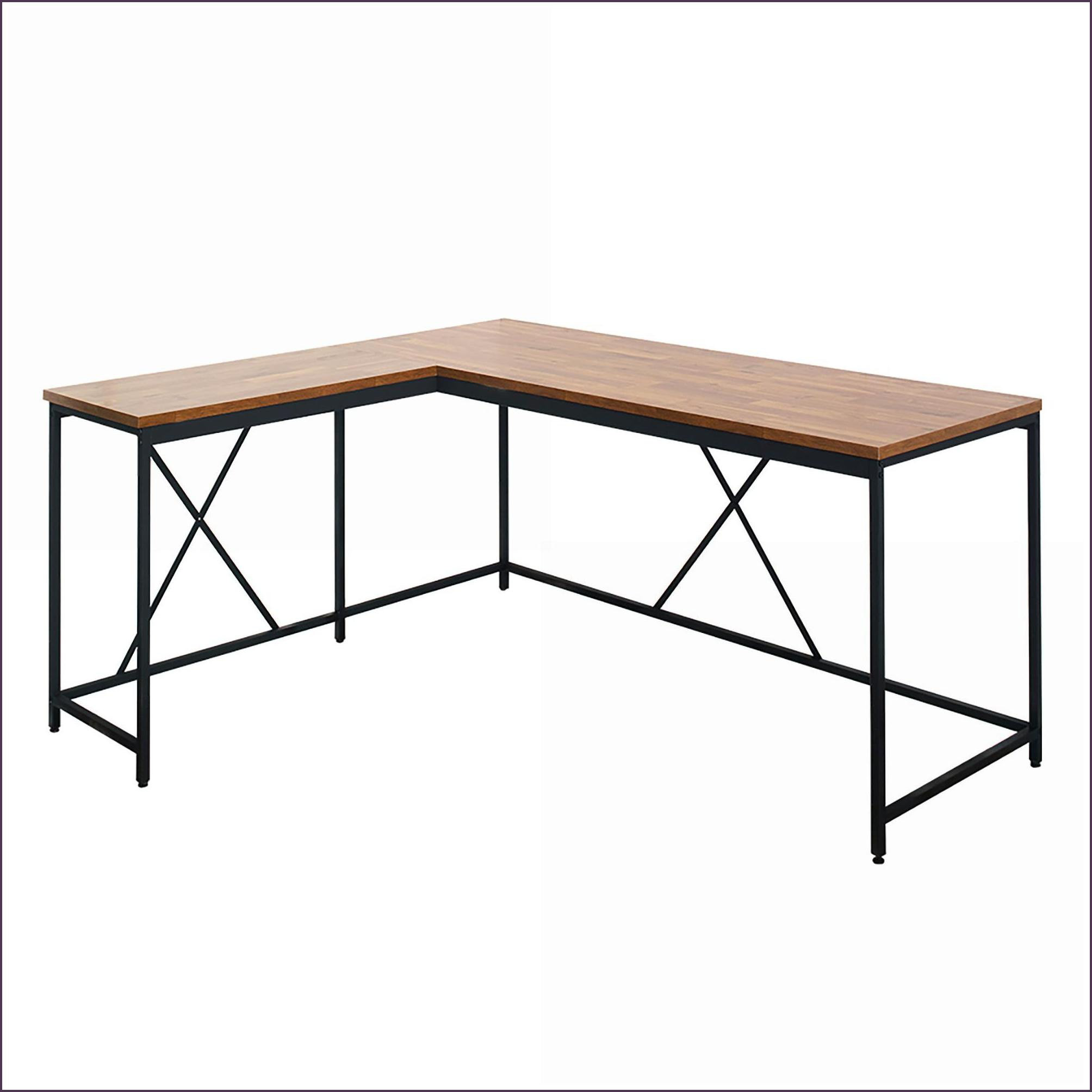 Inbox Zero Corner Desks, Industrial Acacia Wood & Black Metal Desk ...