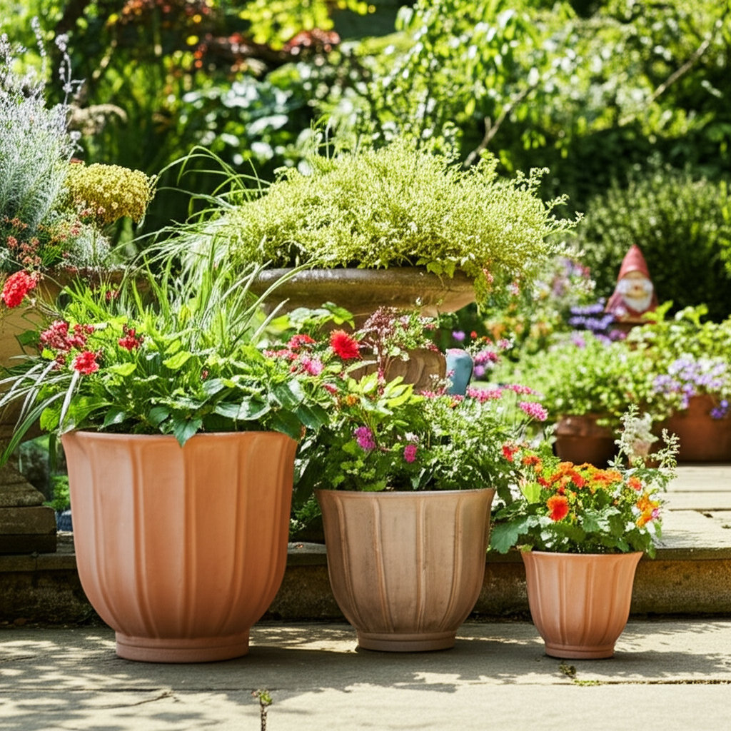 Ophelia & Co. Set Of 3 Pottery Clay Planters With Ribbed Detailing ...