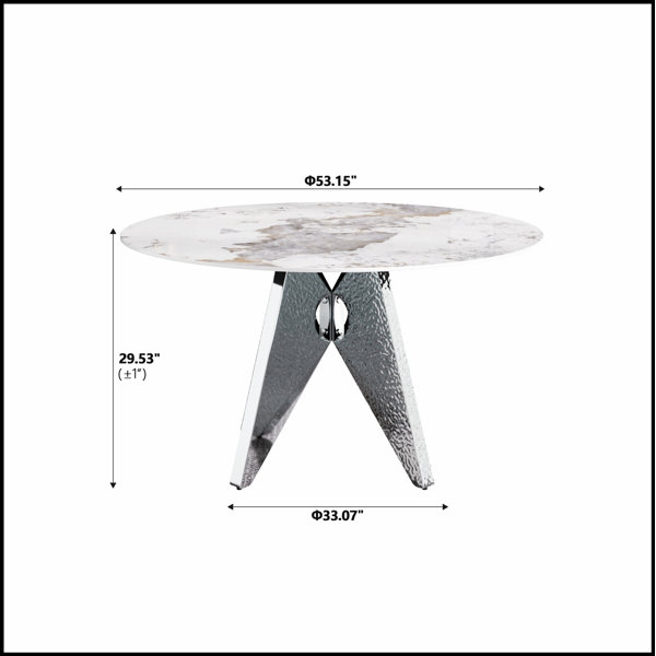 Orren Ellis Round Marble Dining Table with Silver Base for 6-8 People ...