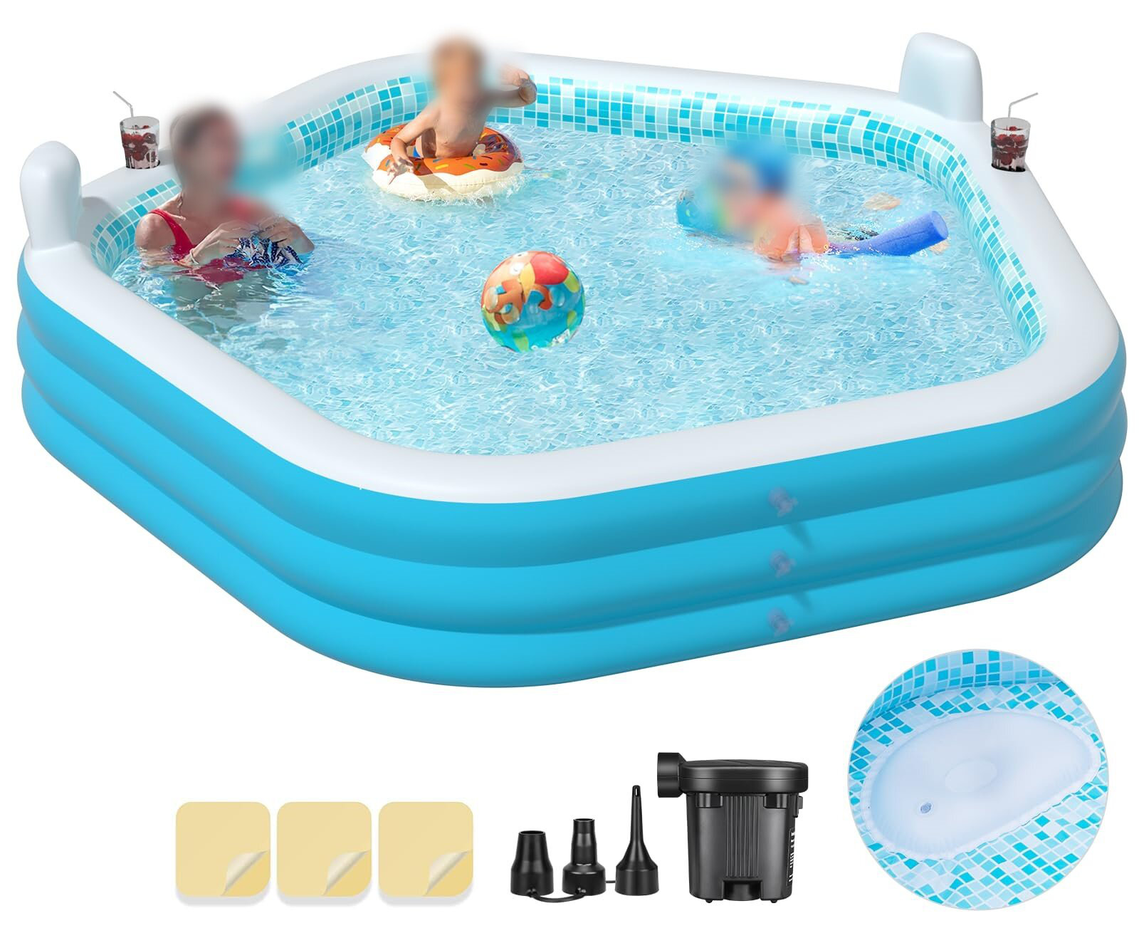 OLHAV 90"x90"x26" Inflatable pool with Seats and Headrests | Wayfair
