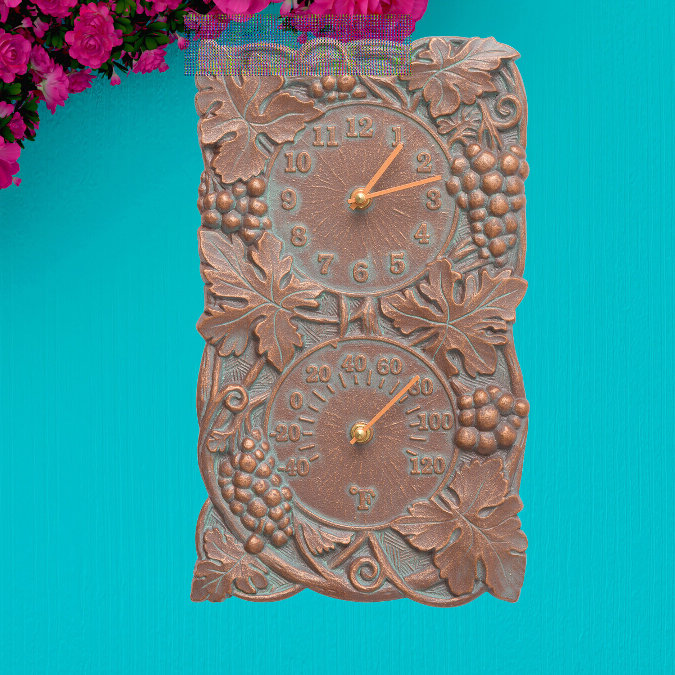 Whitehall Products Grapevine Indoor/Outdoor Wall Clock and Thermometer ...