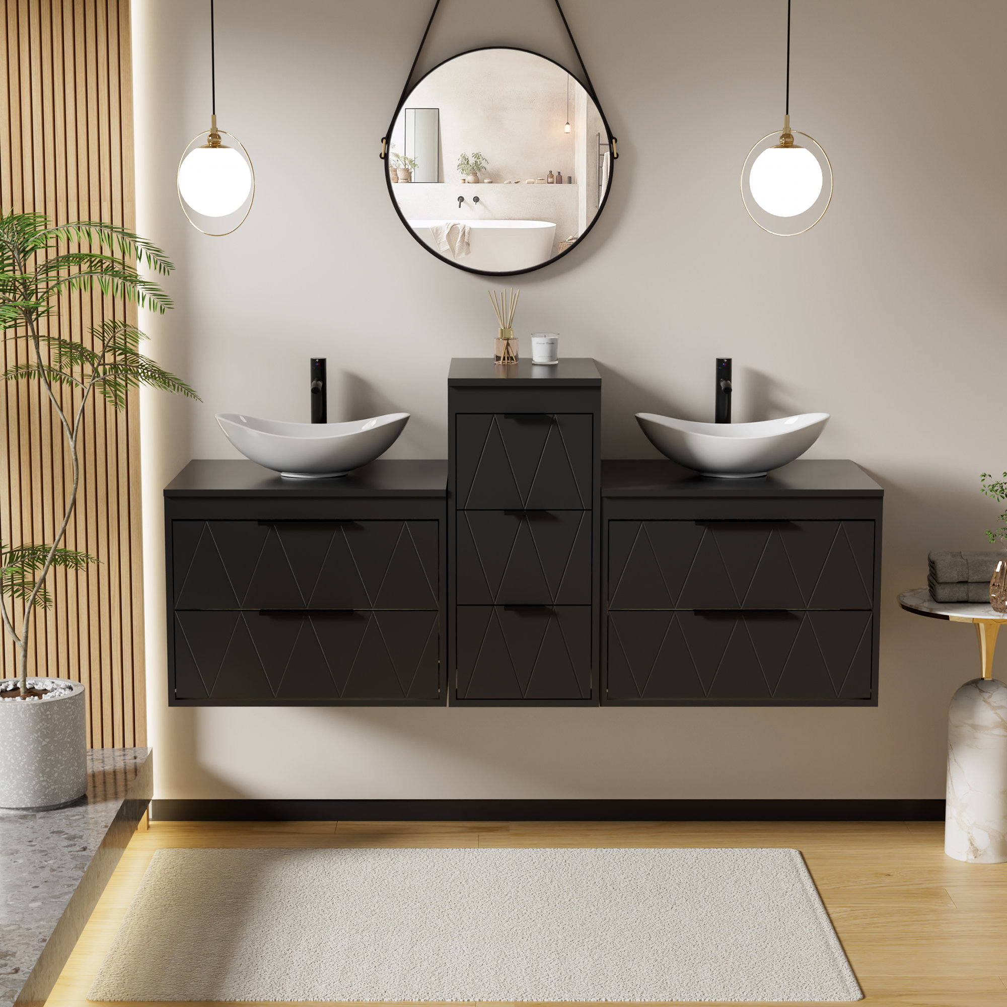 Ebern Designs Sharee 60” Double Sink Wall Mounted Bathroom Vanity With ...