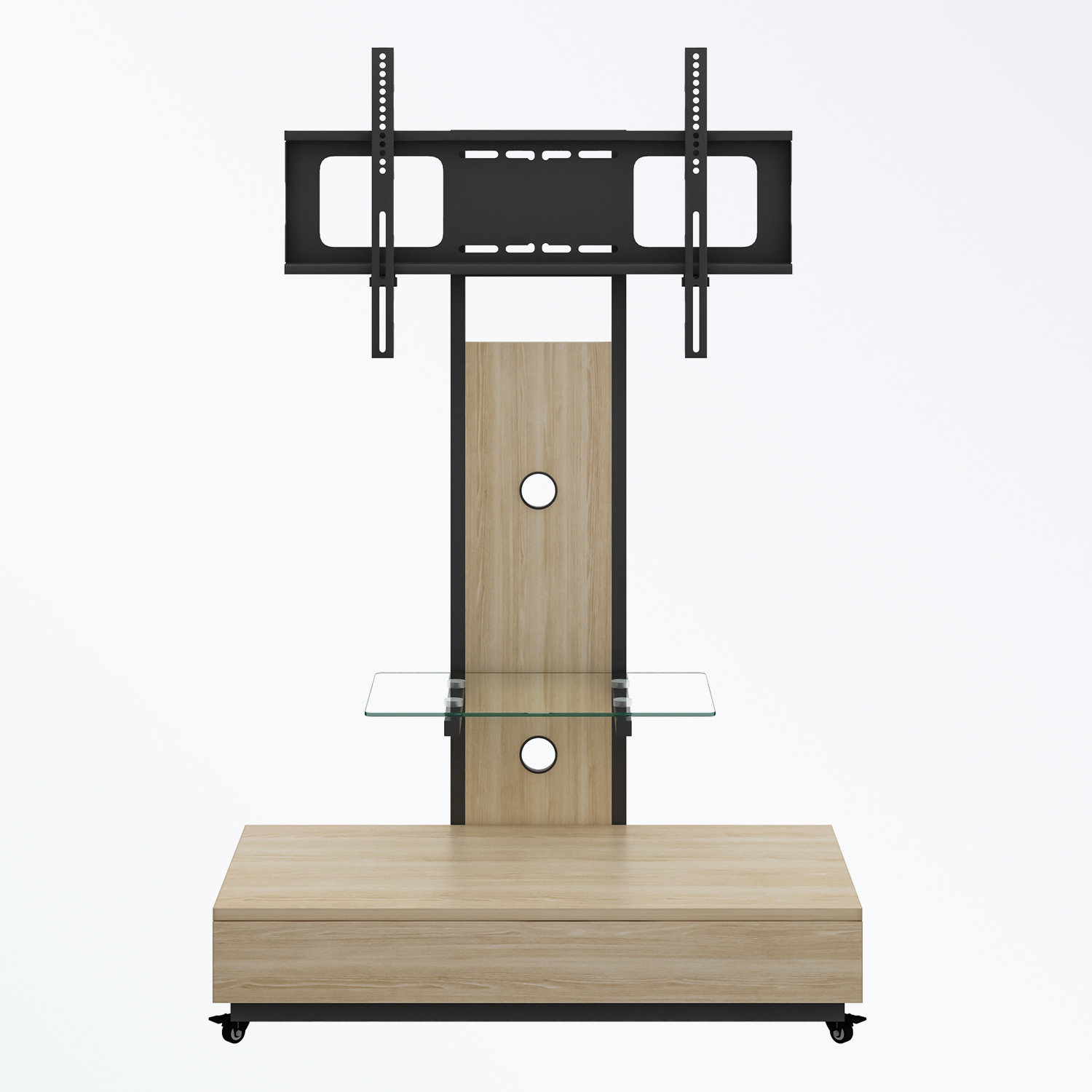 Ebern Designs TV stand with push-pull drawer and glass shelf | Wayfair