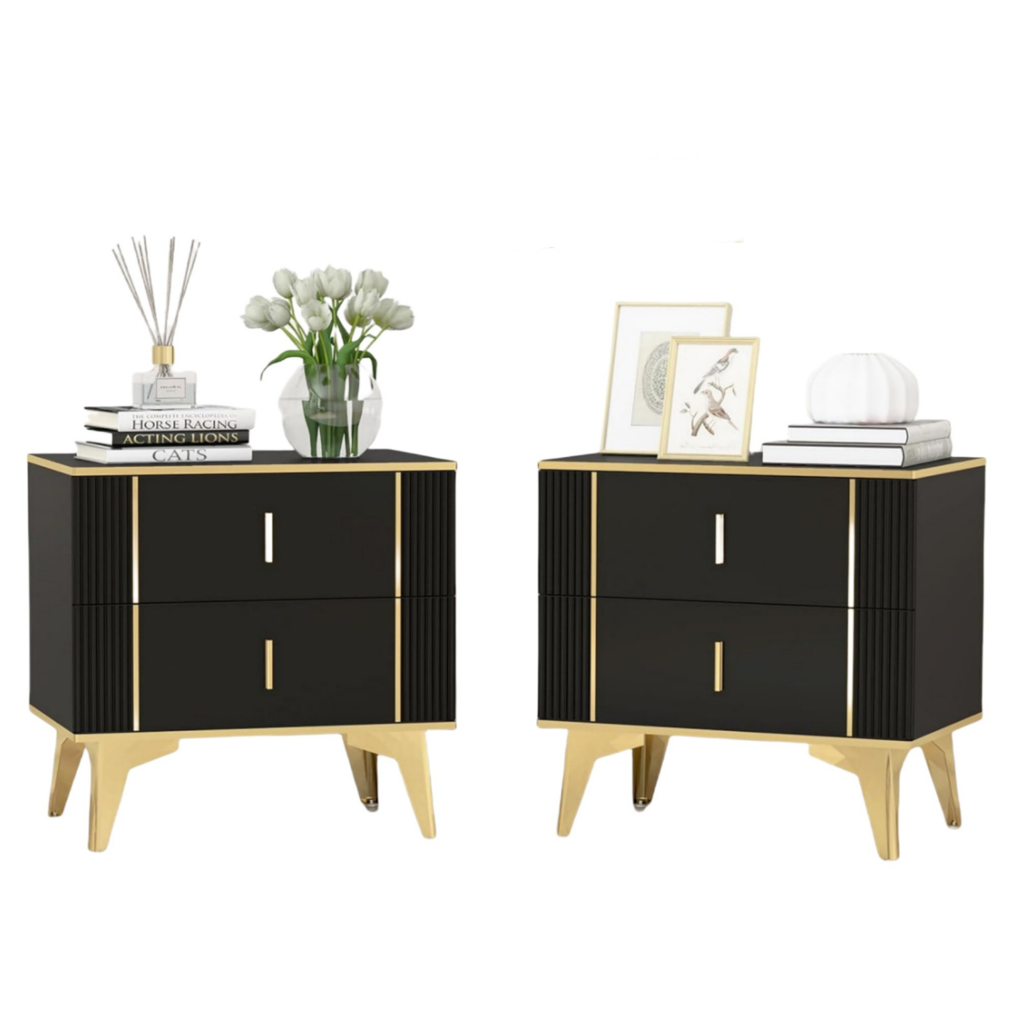 Mercer41 Nightstands Set of 2,Bedside Table with Two Drawers,Gold Metal ...