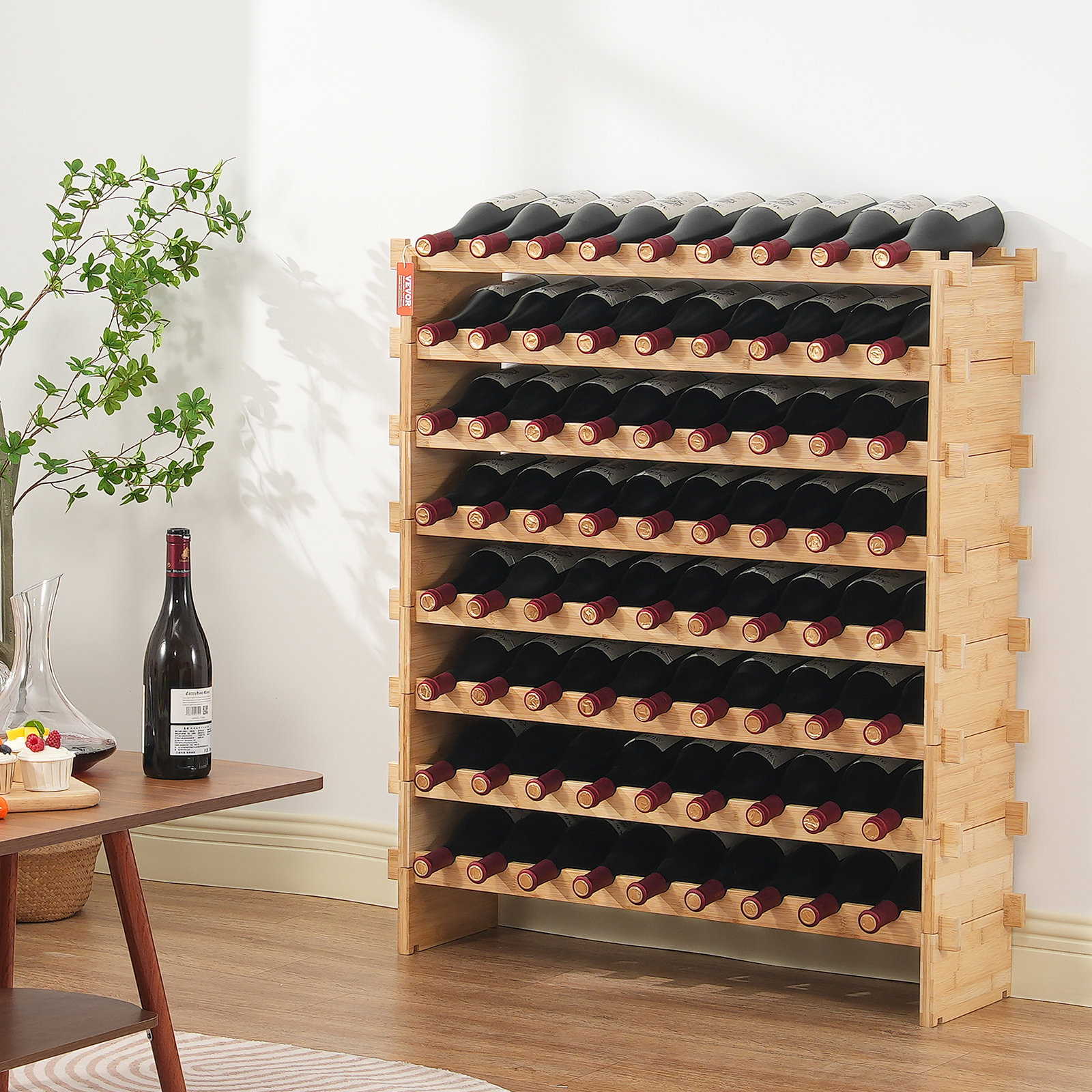 VEVOR 72 Bottle Upgrade Modular Wine Rack Bamboo Wood Display Shelf 8 ...