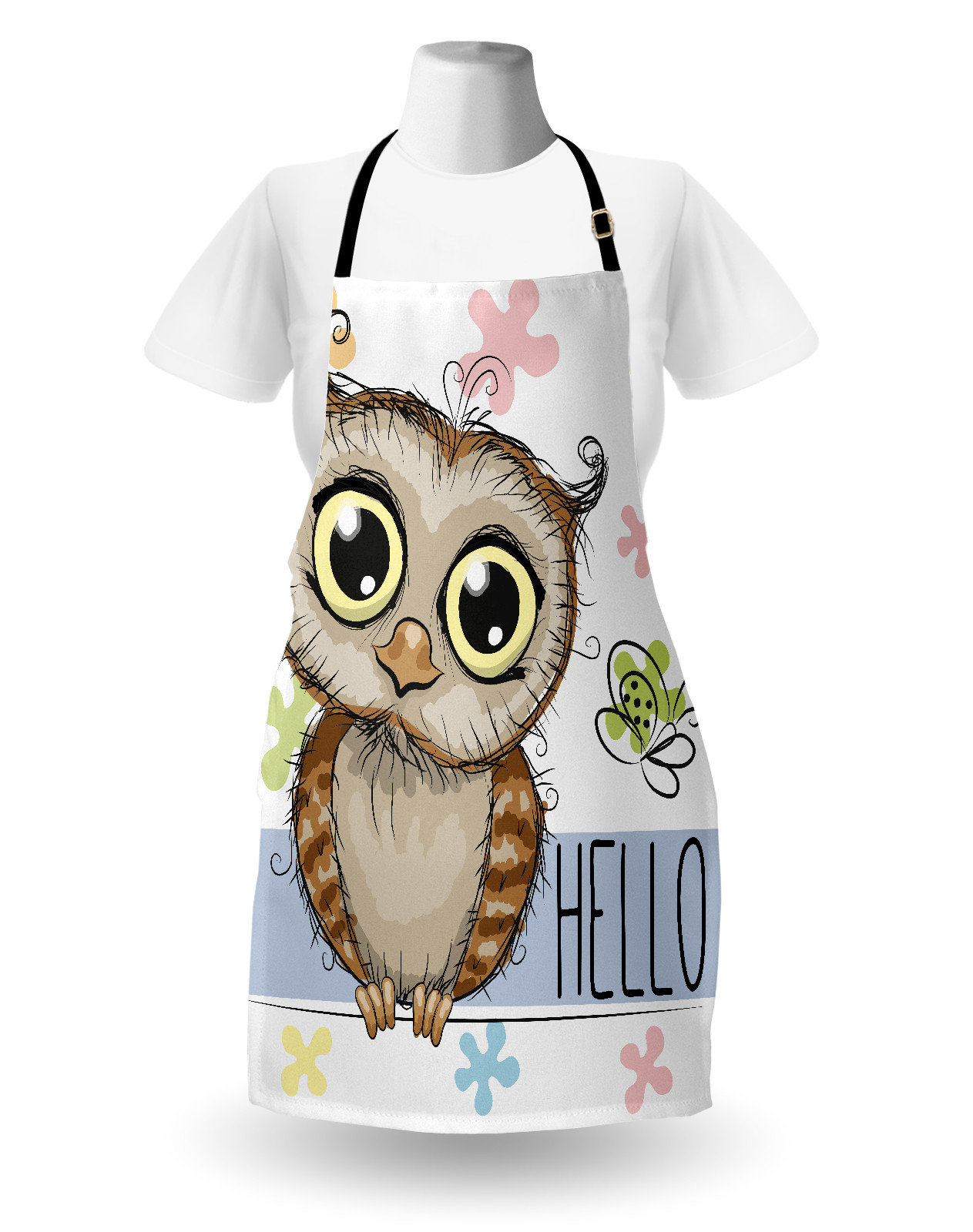Bungalow Rose Owls Apron Unisex Cartoon Butterfly Hello Adult Size Multicolor | Wayfair
