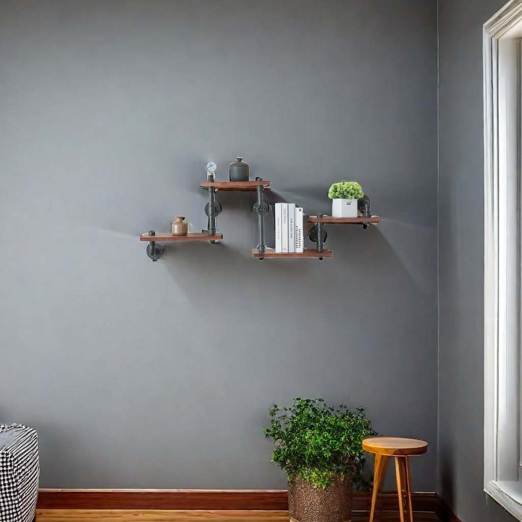 Williston Forge Industrial Floating Pipe Wall Mounted Shelves Rustic ...