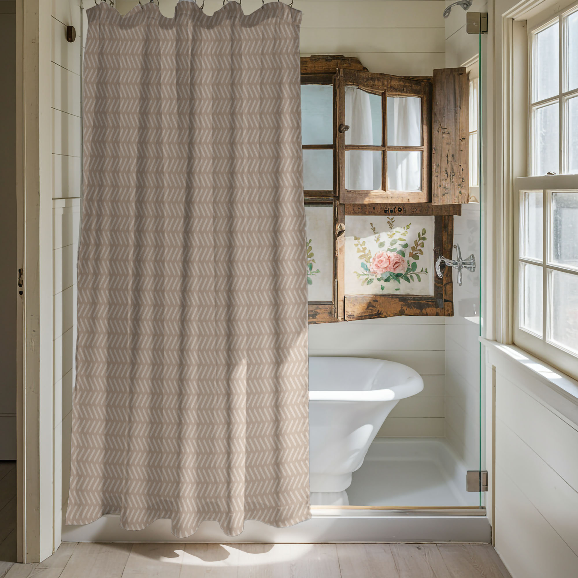 East Urban Home Ochre Grid - Premium Shower Curtain | Wayfair