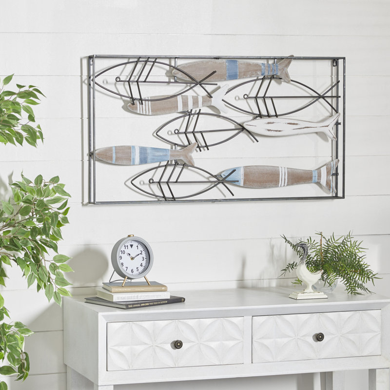 Dovecove Metal Striped Fish Brown Wall Decor with Metal Wire Designs ...