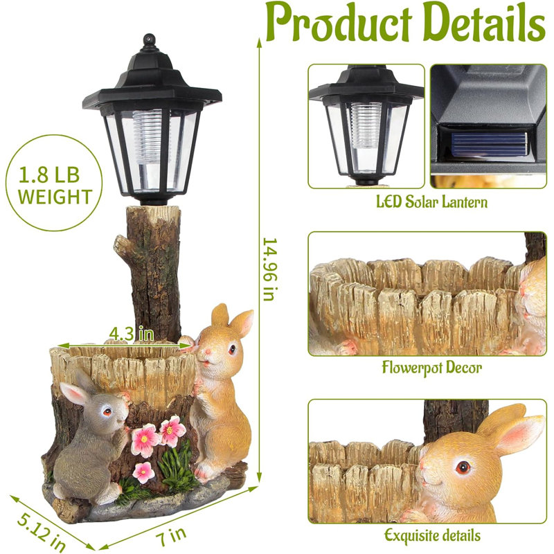 Lark Manor™ Solar Bunny Garden Stalue Outdoor, Rabbits Figurine ...