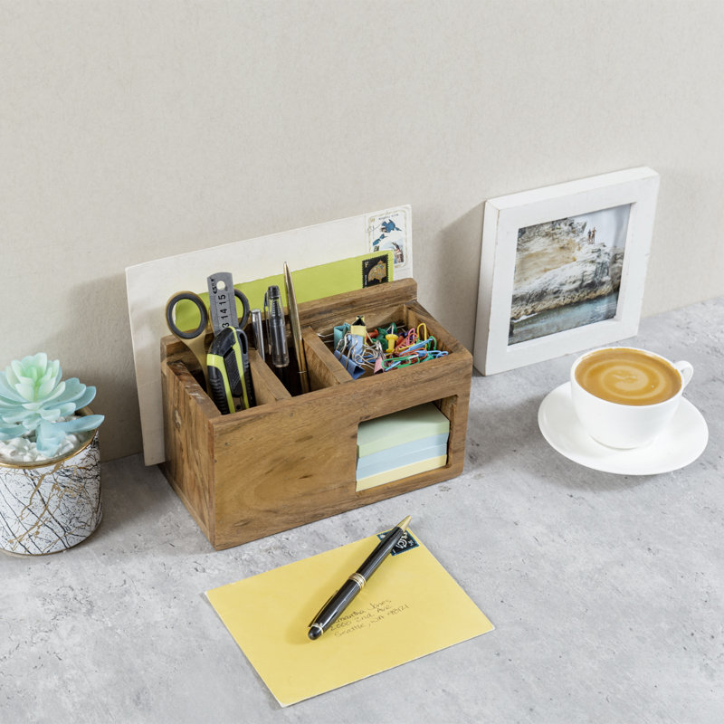 Millwood Pines Devontay Desk Supplies Pen Sticky Note Storage Organizer ...