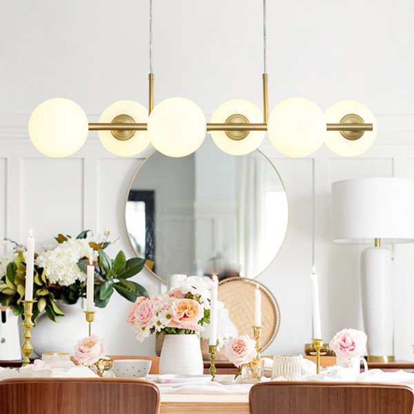 George Oliver Heider 6 - Light Glass Globes Linear Island Chandelier ...