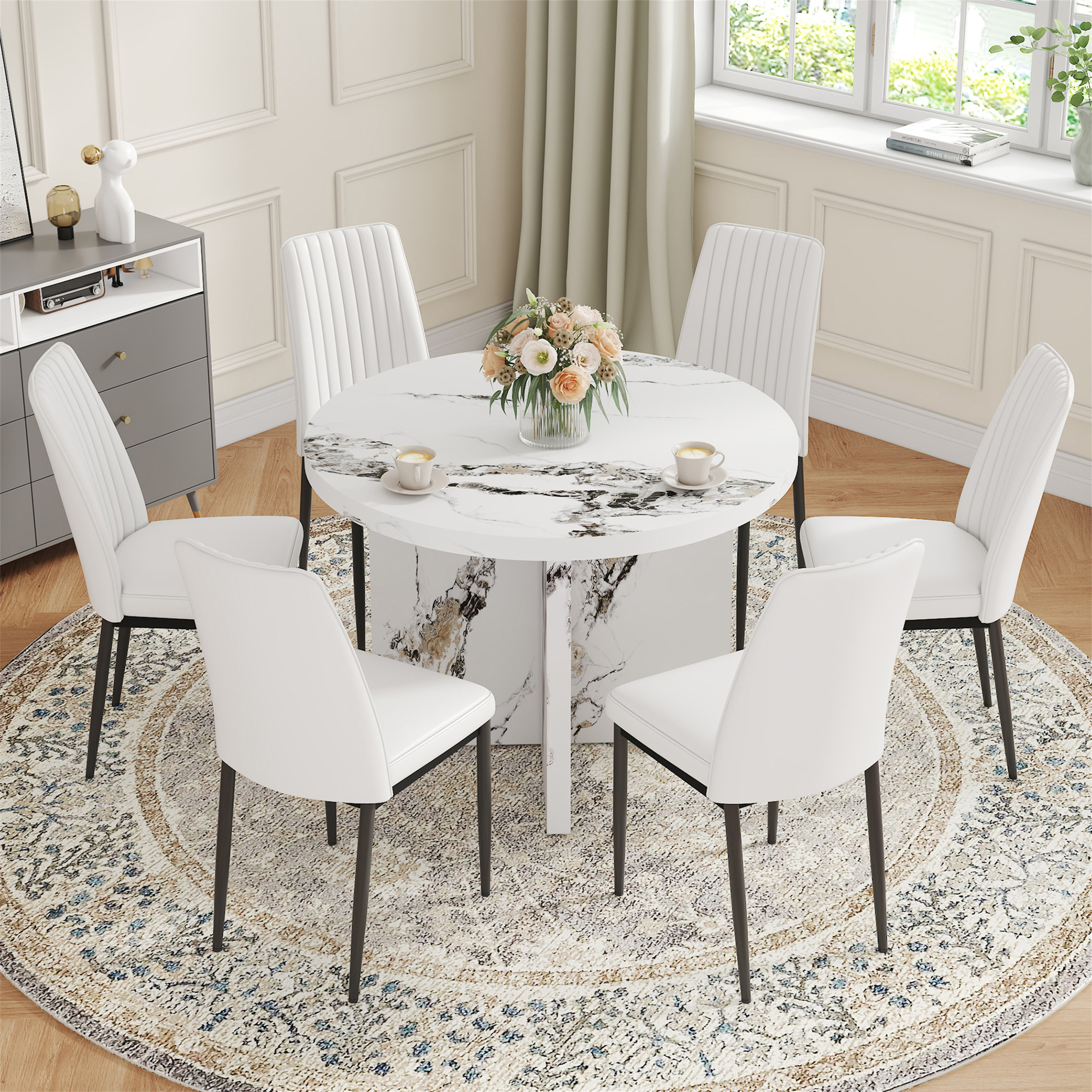 Brayden Studio® 7 Piece Round Dining Table Set, 42 Inch Modern Round ...