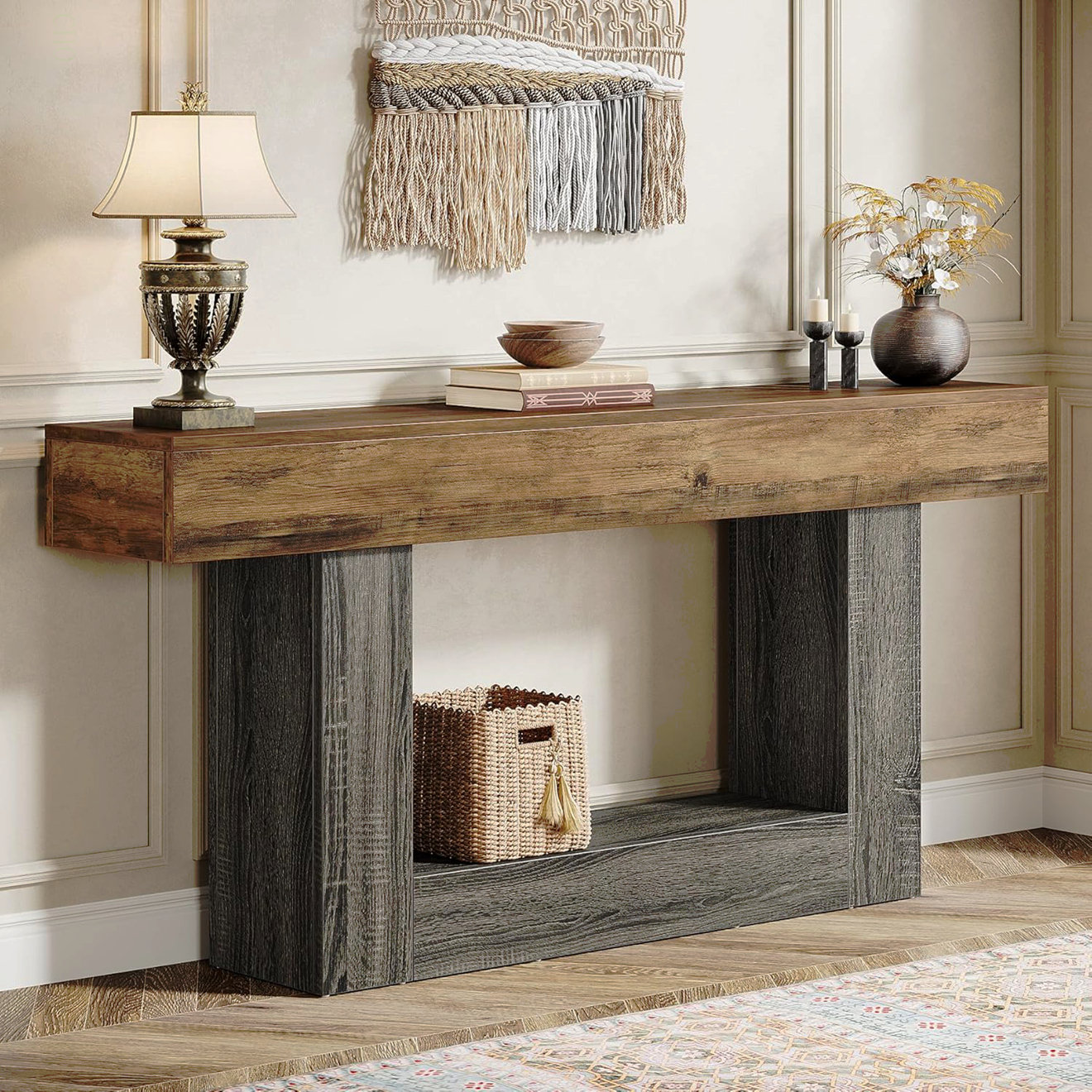 Ophelia & Co. 63" Farmhouse Console Table With Storage – 2-Tier ...
