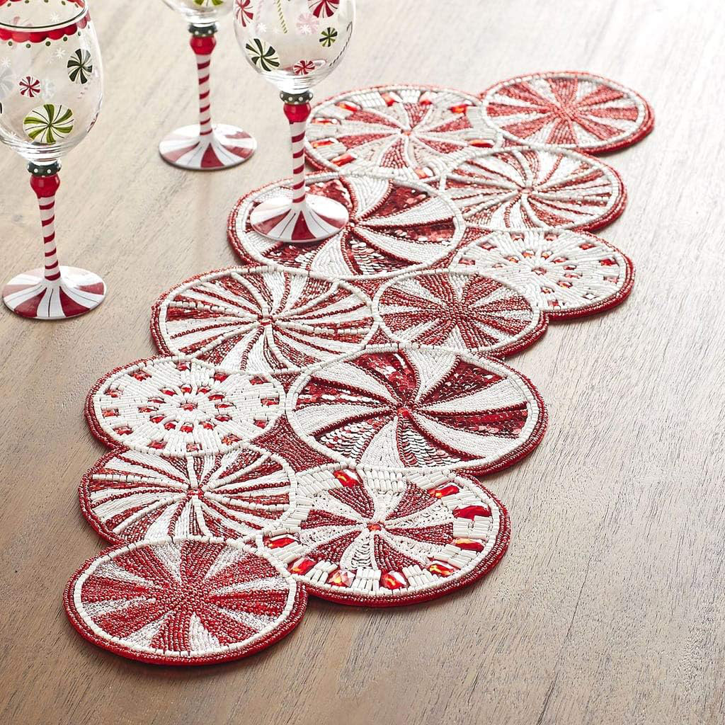 The Holiday Aisle® Red Holiday Peppermint Candy Cane Hand Beaded Table ...