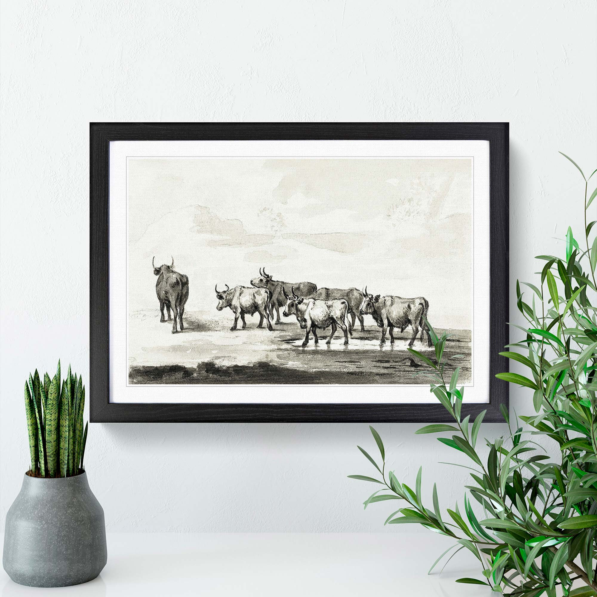 East Urban Home Herd of Bulls by Jean Bernard - Picture Frame Drawing ...