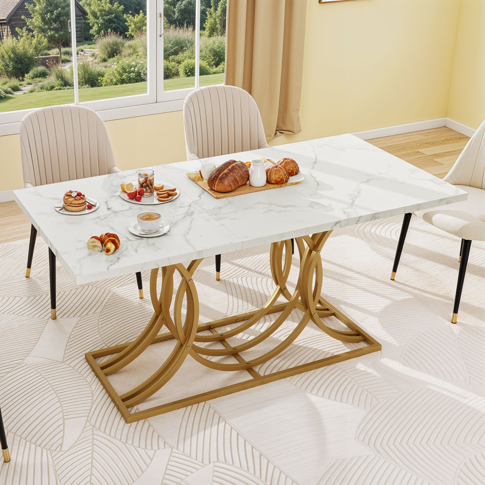 17 Stories Duhl 63" Rectangular Dining Table with Metal Base | Wayfair