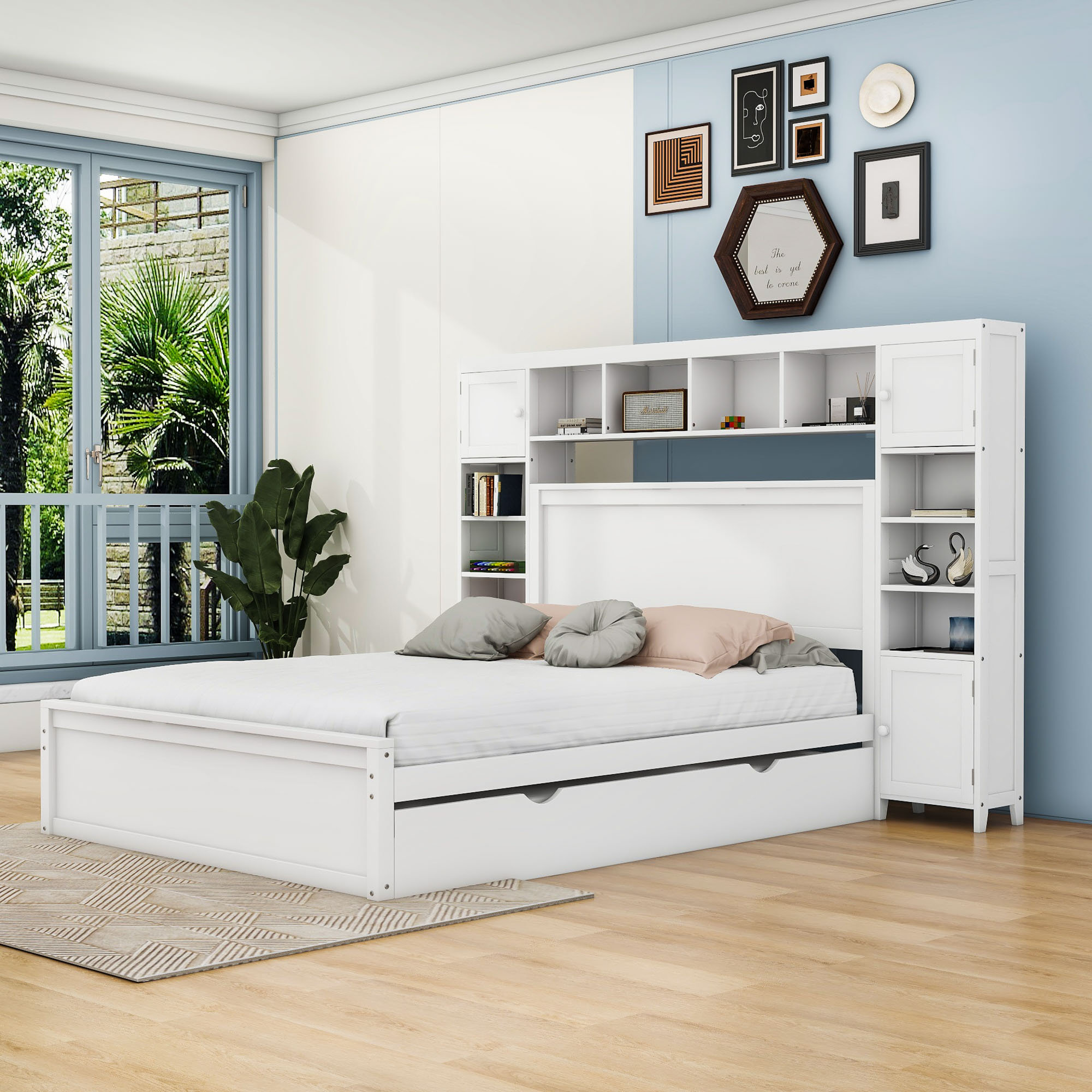 Latitude Run® Wooden Platform Bed With 2 Drawers and Trundle and ...